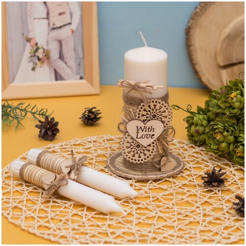 Свечи в природном стиле для свадьбы и интерьера "Деревянный декор"