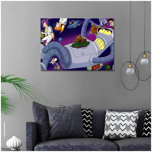 Картина на холсте для интерьера - "Футурама, Бендер в космосе 40х60"