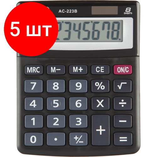 Комплект 5 штук, Калькулятор настольный Attache, AС-223B,8р, двойное питание, черн