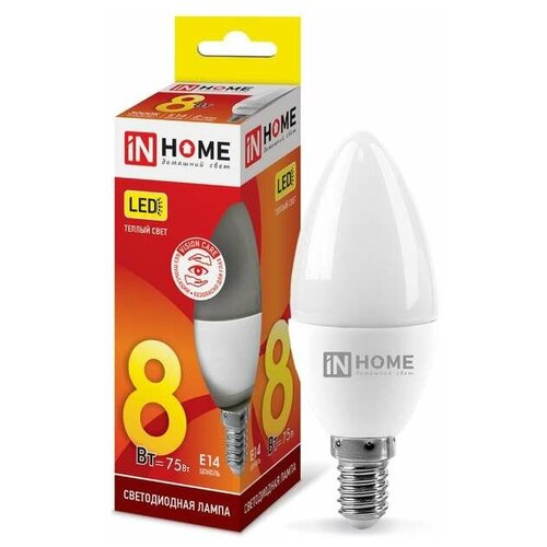 Лампа светодиодная LED-СВЕЧА-VC 8Вт 230В E14 3000К 720лм IN HOME 4690612020426 (50шт.)