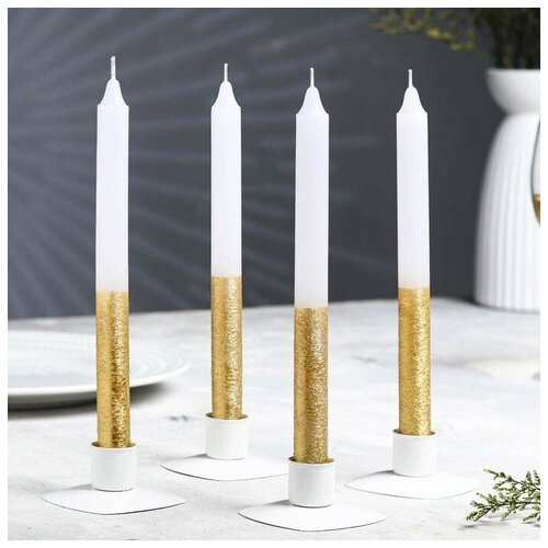 Набор свечей классических,1,9х 20 см, бело-золотой металлик