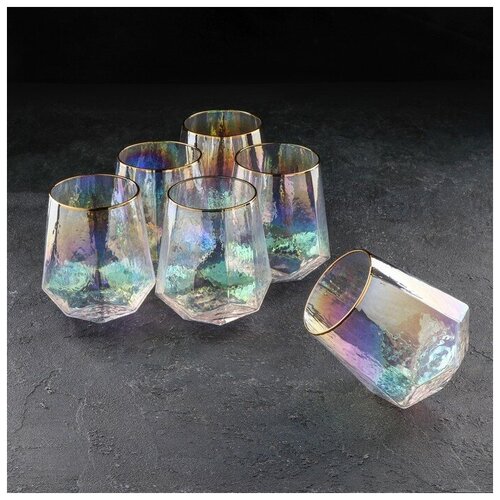 Набор стеклянных стаканов Magistro «Дарио», 450 мл, 10×11,5 см, 6 шт, цвет перламутровый