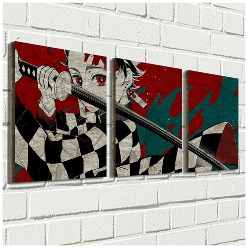 Модульная картина на рельефной доске ОСП 66x24 см квадратные аниме клинок рассекающий демонов - 24