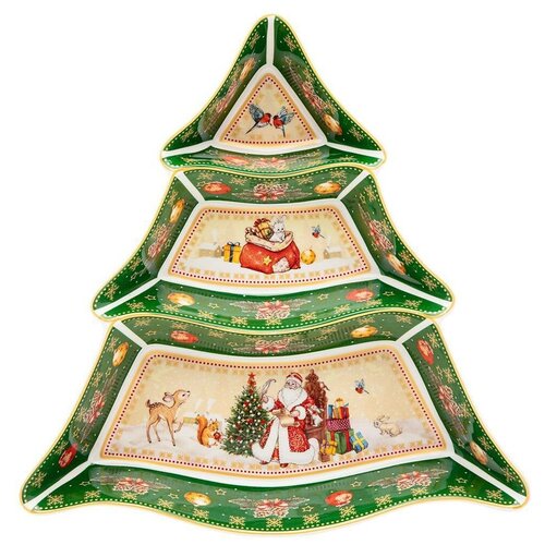 Набор из 2 штук Менажница-Ёлка Lefard "Дед Мороз" 24х24х3см, 3 секции, зеленая, фарфор (85-1750/2)