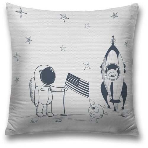 Наволочка декоративная на молнии, чехол на подушку JoyArty "Флаг Америки на Марсе" 45х45 см