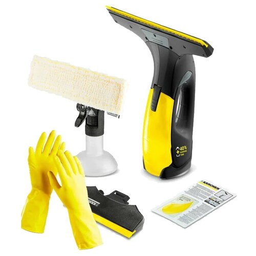 Ручной стеклоочиститель KARCHER WV 2 Black Edition + латексные хозяйственные перчатки, черный/желтый