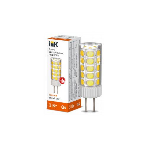 Лампа светодиодная CORN 3Вт капсула 3000К G4 12В керамика | код LLE-CORN-3-012-30-G4 | IEK (4шт. в упак.)