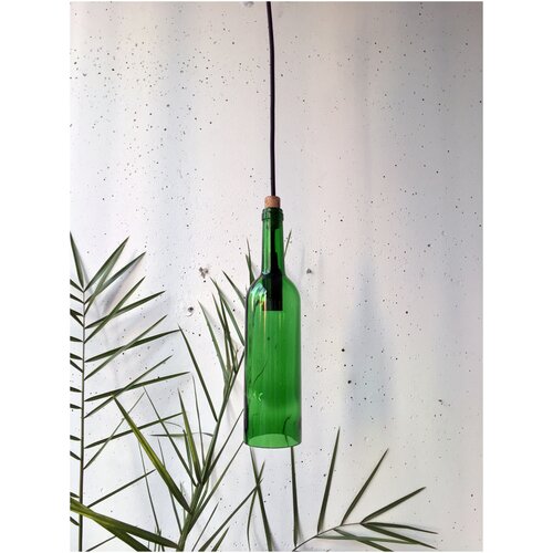 Светильник из бутылки е14 подвесной потолочный, зеленый 7,5х7,5х31, длинный шнур 1 м