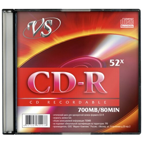 VS Диск для записи, CD-R 80 52x SL/5 Ink Print 700 МБ