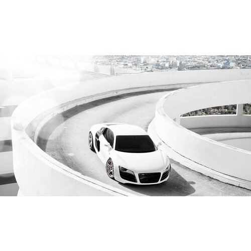 Картина на холсте 60x110 LinxOne "Парковка Audi white город ауди" интерьерная для дома / на стену / на кухню / с подрамником