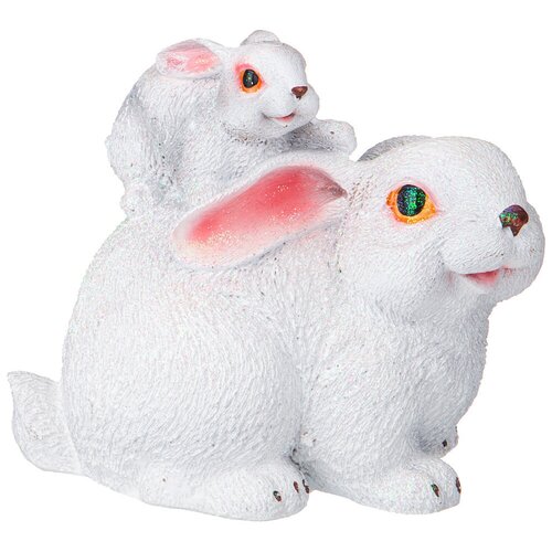 Фигурка декоративная заяц с зайчонком высота 23см цвет: белый с глиттером