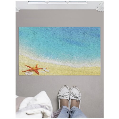 Придверный коврик JoyArty Морская звезда на песке, голубой/бежевый, 0.75 х 0.45 м