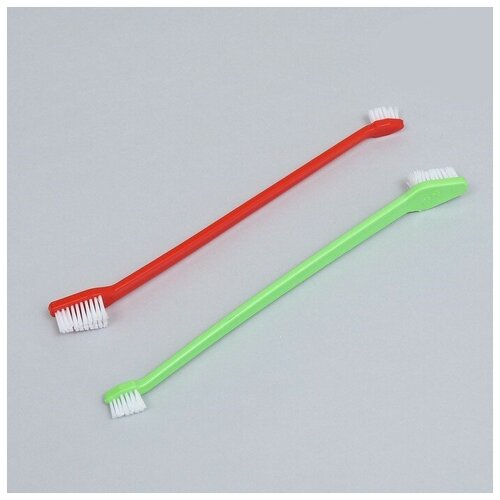 Зубная щётка двухсторонняя Пижон набор 2 шт, красная и зеленая