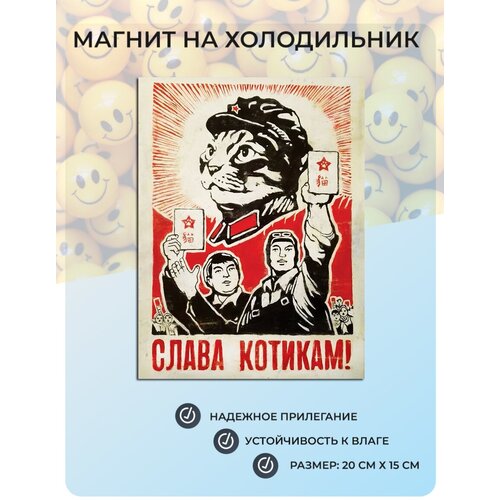 Магнит на холодильник Слава котикам! (20 см х 15 см) Юмор №56