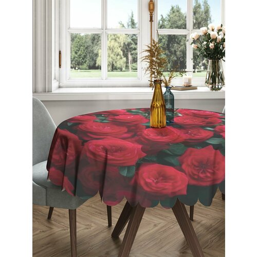 Скатерть круглая тканевая на стол JoyArty с рисунком "Куст роз" 150 на 150 см , серия 8 марта