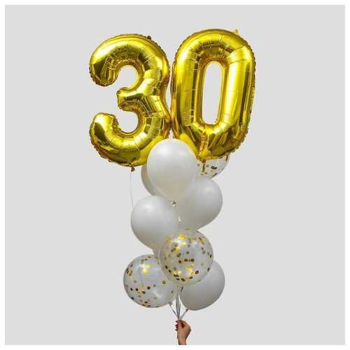 Фонтан из шаров «30 лет», с конфетти, латекс, фольга,14 шт.
