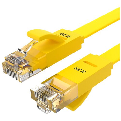 GCR Патч-корд PROF плоский прямой 7.5m, UTP медь кат.6, желтый, 30 AWG, ethernet high speed 10 Гбит/с, RJ45, T568B