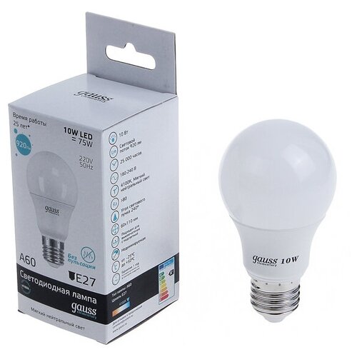 Лампа светодиодная LED Elementary A60 10Вт E27 4100K GAUSS