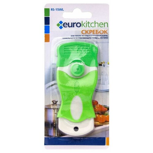 RS-15WL Скребок Eurokitchen для чистки стеклокерамики, белый/салатовый