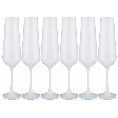Набор бокалов для шампанского Bohemia Crystal, серия "Sandra Sprayed White", 6 шт, 200 мл, высота 24 см (674-719)