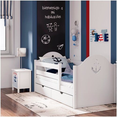 Кровать детская Mi-Gusta Astin, 160x80 см, из массива березы, белая, односпальная кровать, без ящиков