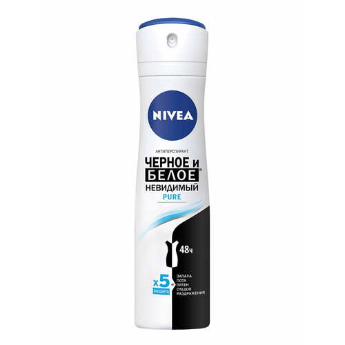 Nivea Антиперспирант Черное и Белое Невидимый Pure, спрей, флакон, 150 мл, 250 г, 1 шт.