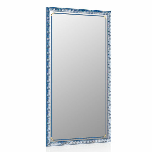Зеркало 119 синий металлик, греческий орнамент, ШхВ 45х85 см, зеркала для офиса, прихожих и ванных комнат, горизонтальное или вертикальное крепление