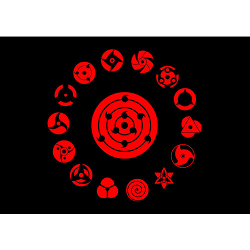 Плакат Аниме, Символы Шаринган на баннере, 58459см. А1
