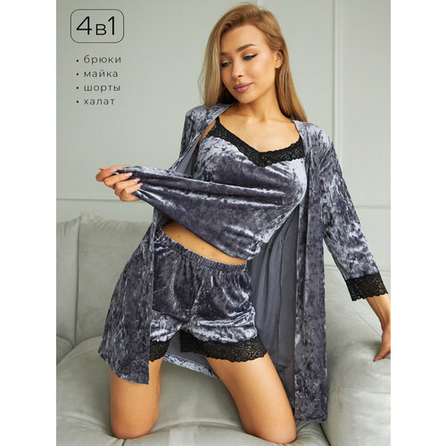 Пижама , размер 44 / M, серый, голубой