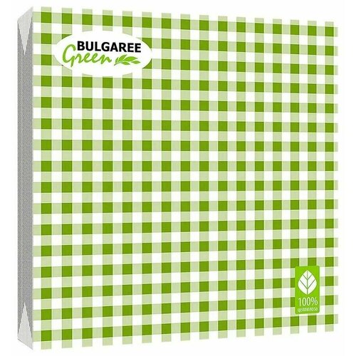 Салфетки бумажные, Bulgaree Green, клетка зеленая, 2 слоя, 33 х 33 см, 20 шт