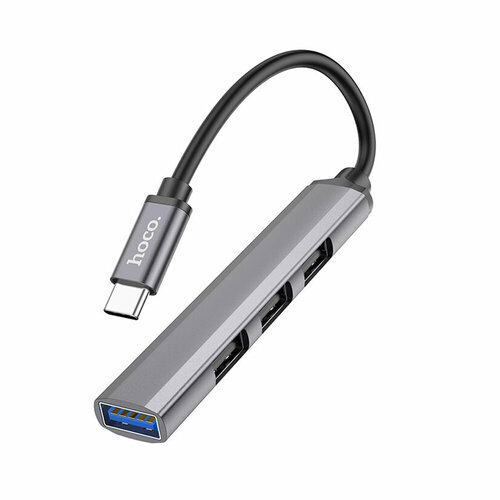 USB-концентратор HOCO HB26, 4 гнезда, 3хUSB2.0, 1хUSB3.0, кабель Type-C, цвет: серый