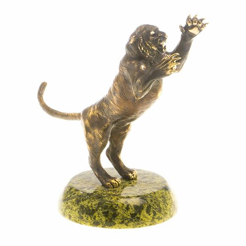 Статуэтка из бронзы "Тигр в прыжке" на подставке из змеевика 124759