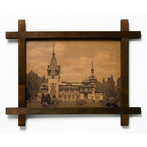 Картина Замок Пелеш, гравировка на натуральной коже, в деревянной раме, подарок, BoomGift