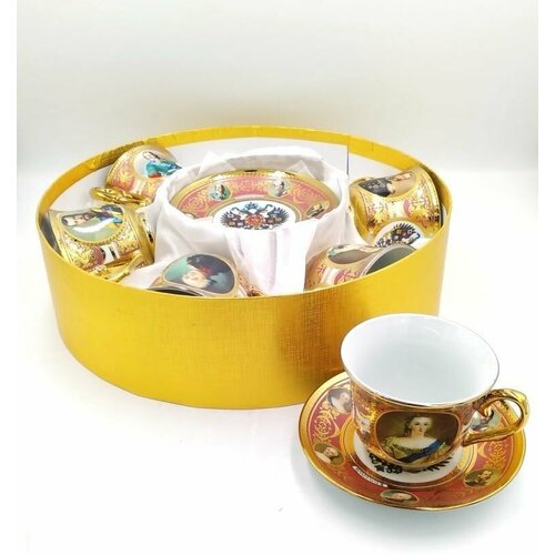 Подарочный чайный набор "Императоры России" на 6 персон фарфор, праздничный набор посуды, фарфоровый чайный набор посуды, чайный сервиз