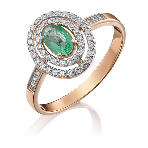 Кольцо PLATINA, красное золото, 585 проба, изумруд, бриллиант, размер 17.5, бесцветный, зеленый