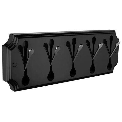 Вешалка настенная пластиковая с 5 металлическими крючками универсальная для ванной комнаты, кухни, прихожей ELGHANSA HRM-670-Black/Chrome, черный/хром