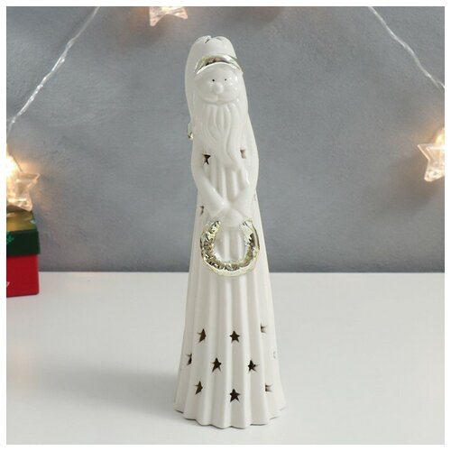 Сувенир керамика световой "Дедушка Мороз с веночком" золото 26х7,5х7,5 см