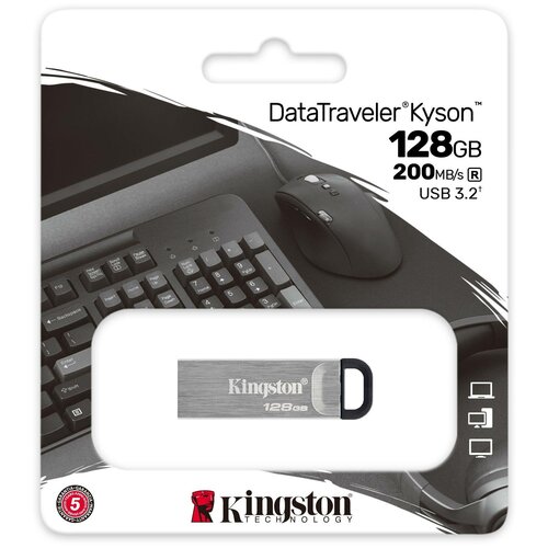 Флешка Kingston DataTraveler Kyson 128 ГБ, 1 шт., серебристый