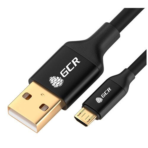 GCR Кабель 0.5m MicroUSB GOLD, быстрая зарядка, черный, AL корпус, 28/22 AWG