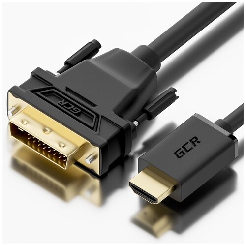GCR Кабель 1.0m HDMI-DVI черный, OD8.0mm, 28 AWG, позолоченные контакты, 19M / 25M Dual Link, тройной экран