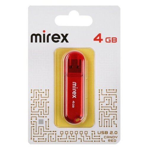 Флешка Mirex CANDY RED 4 Гб USB2.0 чт до 25 Мб/с зап до 15 Мб/с красная