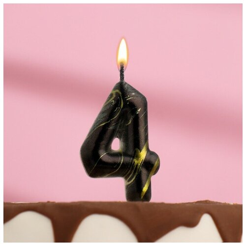 Свеча в торт "Черный мрамор", цифра "4", 8 см