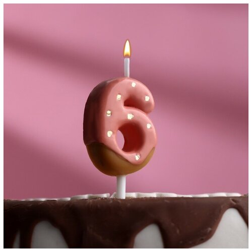 Свеча в торт "Клубничная глазурь", цифра "6", розовая