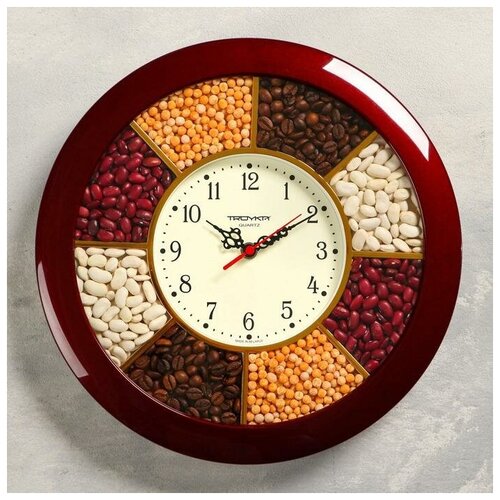 Часы настенные, серия: Кухня, "Специи", d=29 см, бордовый обод