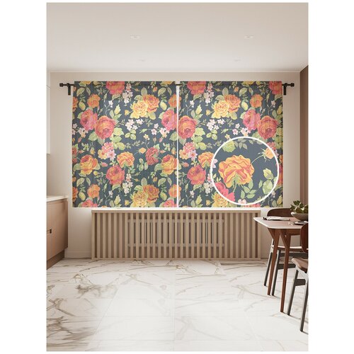 Тюль для кухни и спальни JoyArty "Цветочный ковер", 2 полотна со шторной лентой шириной по 145 см, высота 180 см.