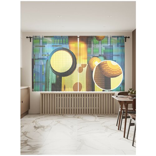 Тюль для кухни и спальни JoyArty "Абстрактный киборг", 2 полотна со шторной лентой шириной по 145 см, высота 180 см.
