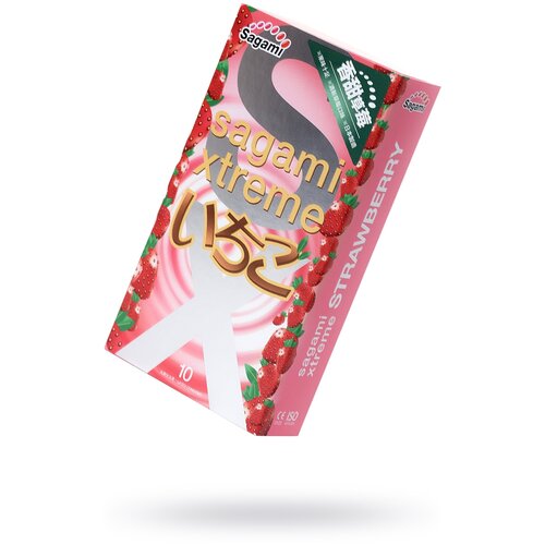 Презервативы Sagami Xtreme Strawberry c ароматом клубники - 10 шт, Sagami, латекс,