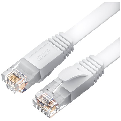 GCR Патч-корд PROF плоский прямой 10.0m, UTP медь кат.6, белый, 30 AWG, ethernet high speed 10 Гбит/с, RJ45, T568B