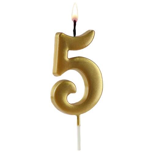Страна Карнавалия Свеча для торта цифра "5", цифра 5, золото