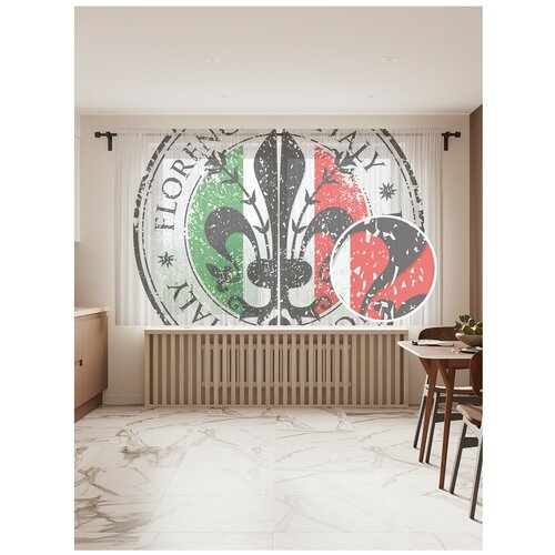 Тюль для кухни и спальни JoyArty "Герб Флоренсии", 2 полотна со шторной лентой шириной по 145 см, высота 180 см.